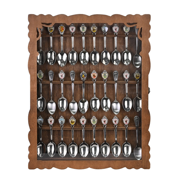 Ikee Design® Wooden 30-Souvenir Spoon Display Case Cabinet with Temper