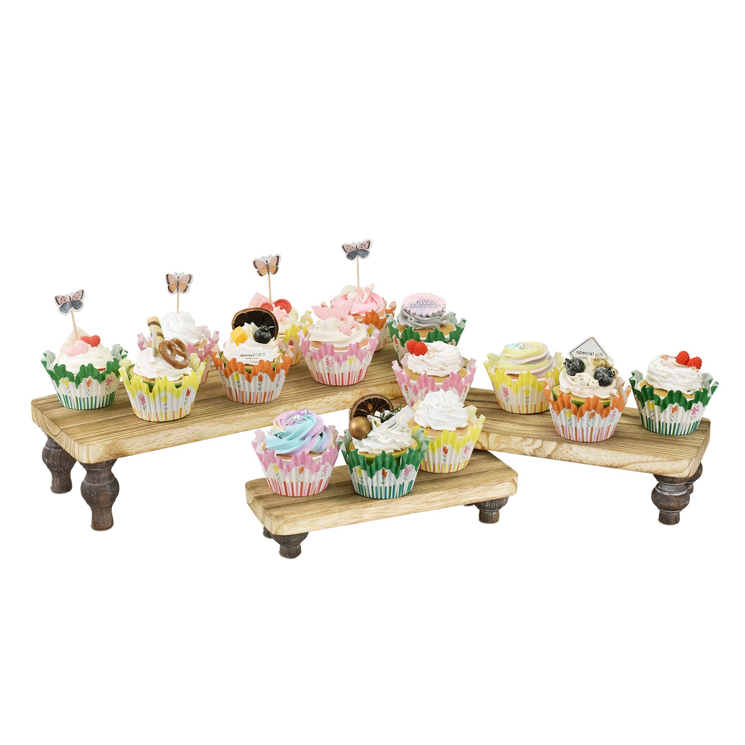 Ikee Design® 3 Pcs Set Wooden Display Riser Stand, Wooden Cupcake Dess