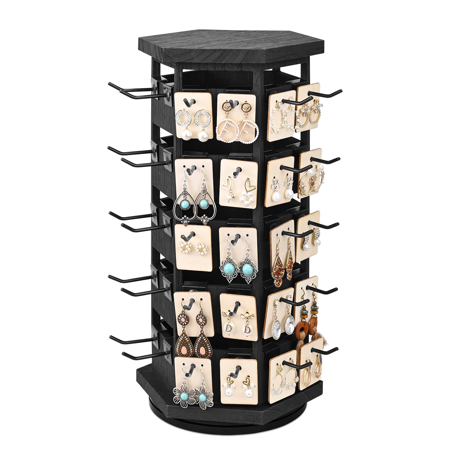 Ikee Design® Natural Wood Hexagon Rotating Jewelry Display Stand