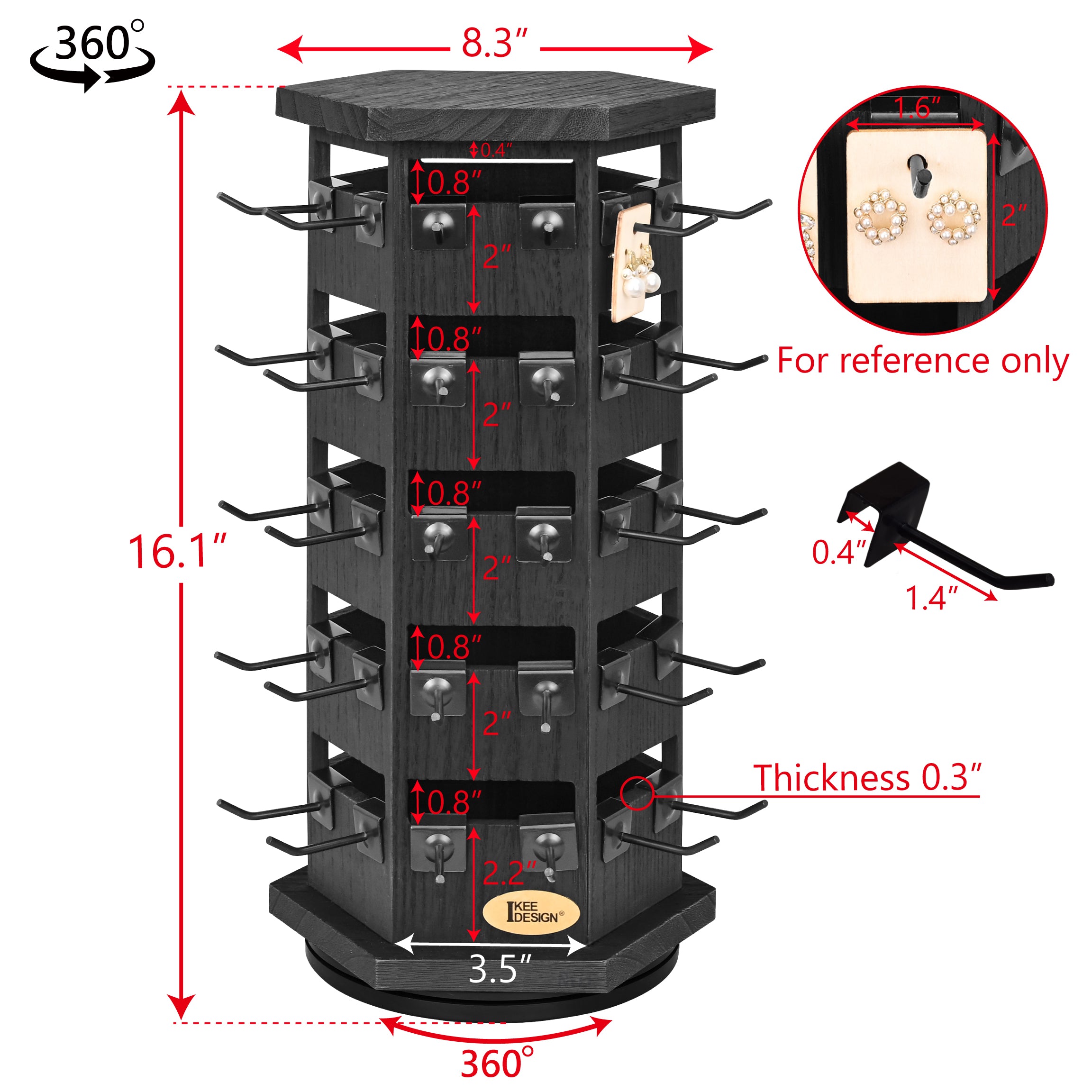 Ikee Design® Natural Wood Hexagon Rotating Jewelry Display Stand