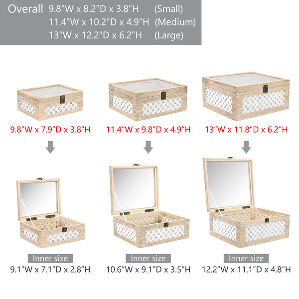 Ikee Design® Set of 3 Stackable Wooden Decorative Boxes with Tempered