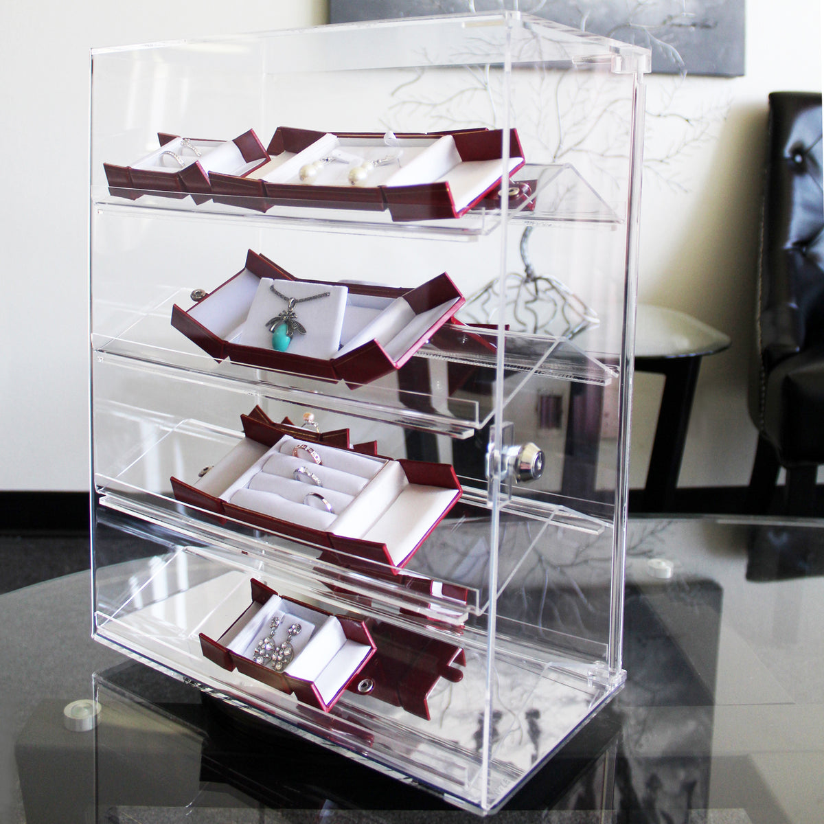 Lockable Showcase Rotating Acrylic Display Stand w/4 Removable Shelves ...