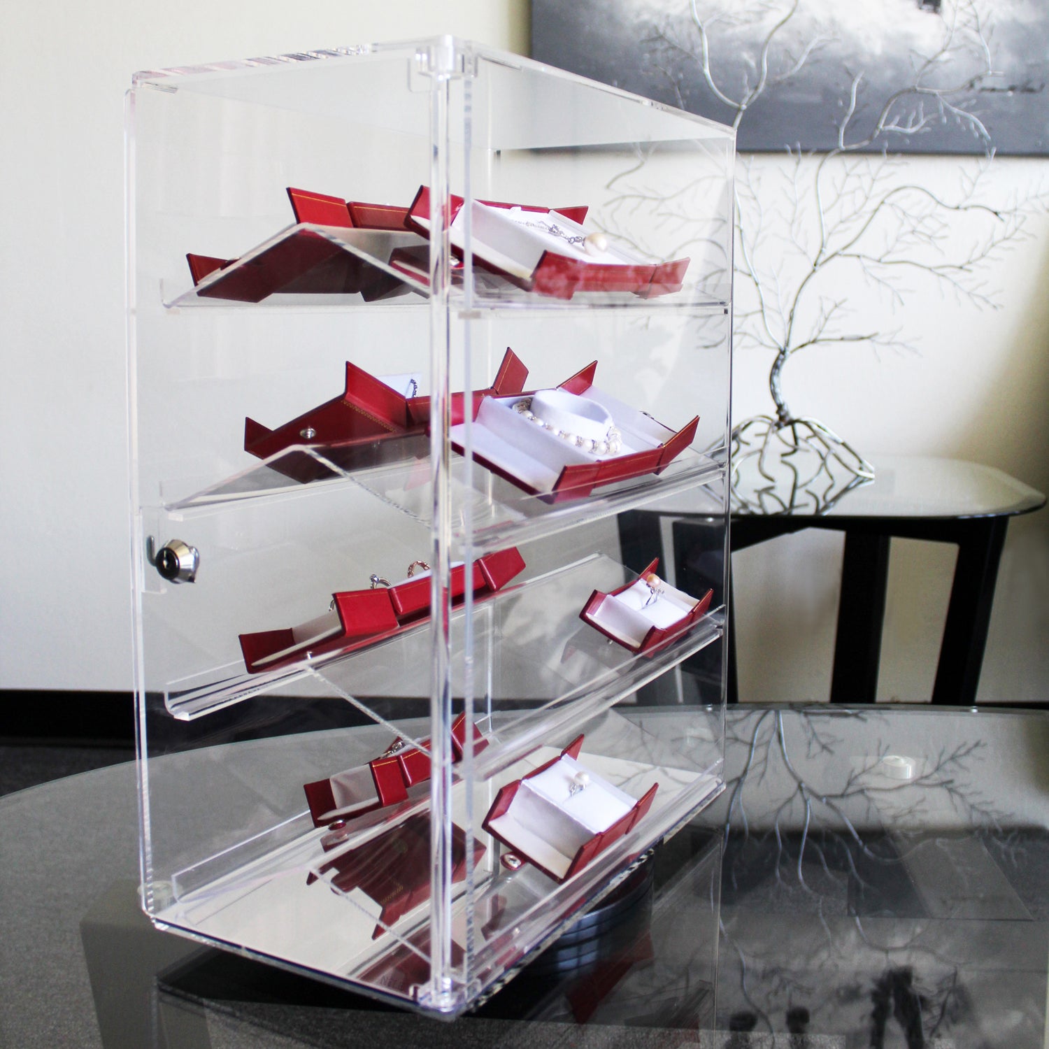 Lockable Showcase Rotating Acrylic Display Stand w/4 Removable Shelves ...