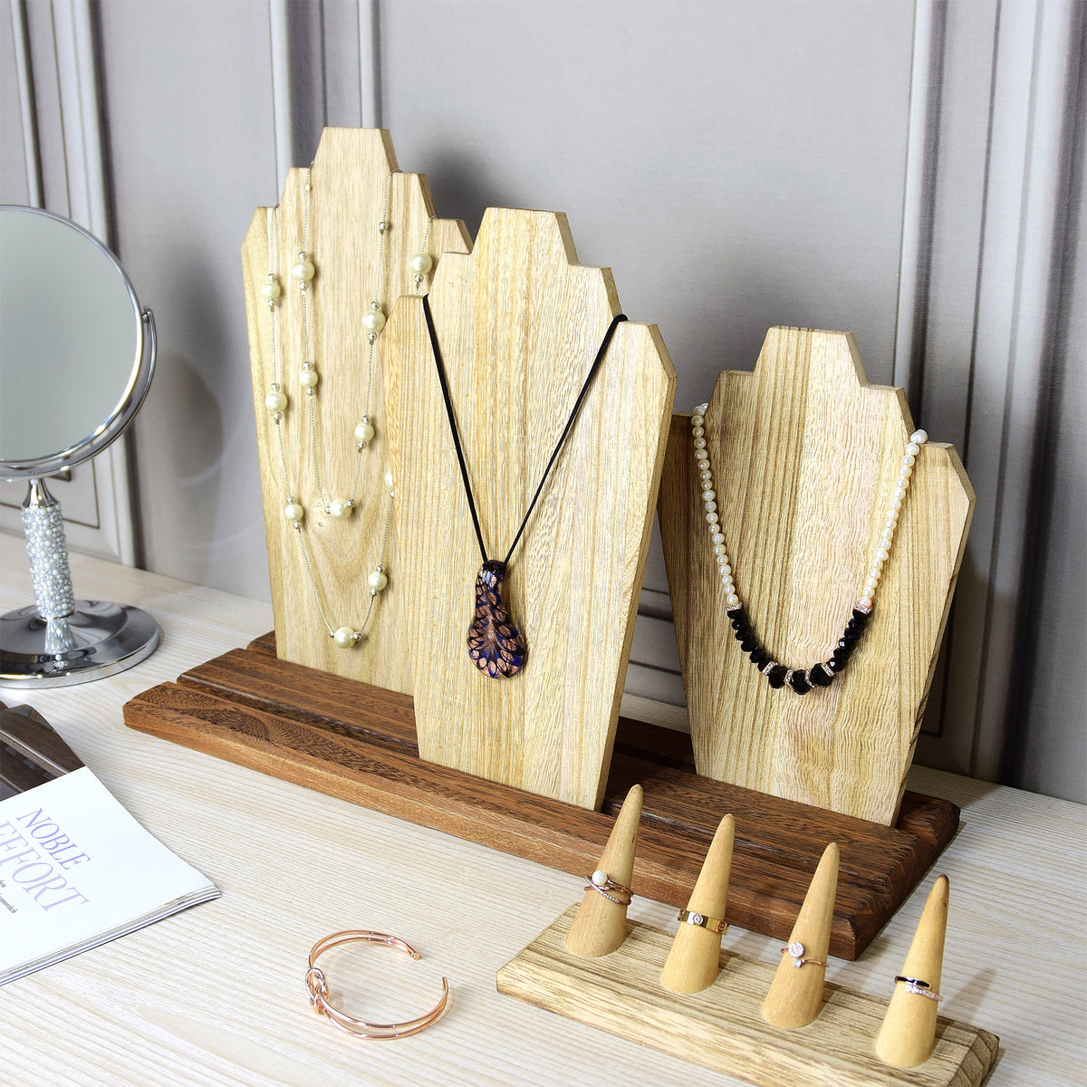 Ikee Design® Wooden Multi-Necklace Display Stand Holds Multiple Necklaces